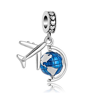 Charm Beads Pendants Fit for Pandora Bracelets Necklace Spinning Globe Airplane Travel Enamel Dangel