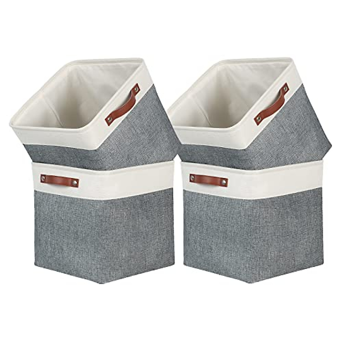Univivi Fabric Cube Storage Bins 13 x 13 Storage Cube Bins with Hard Bottom and PU Handles Storage Cubes Organizer for Shelf Nursery Home 4 pack（Dark Grey）