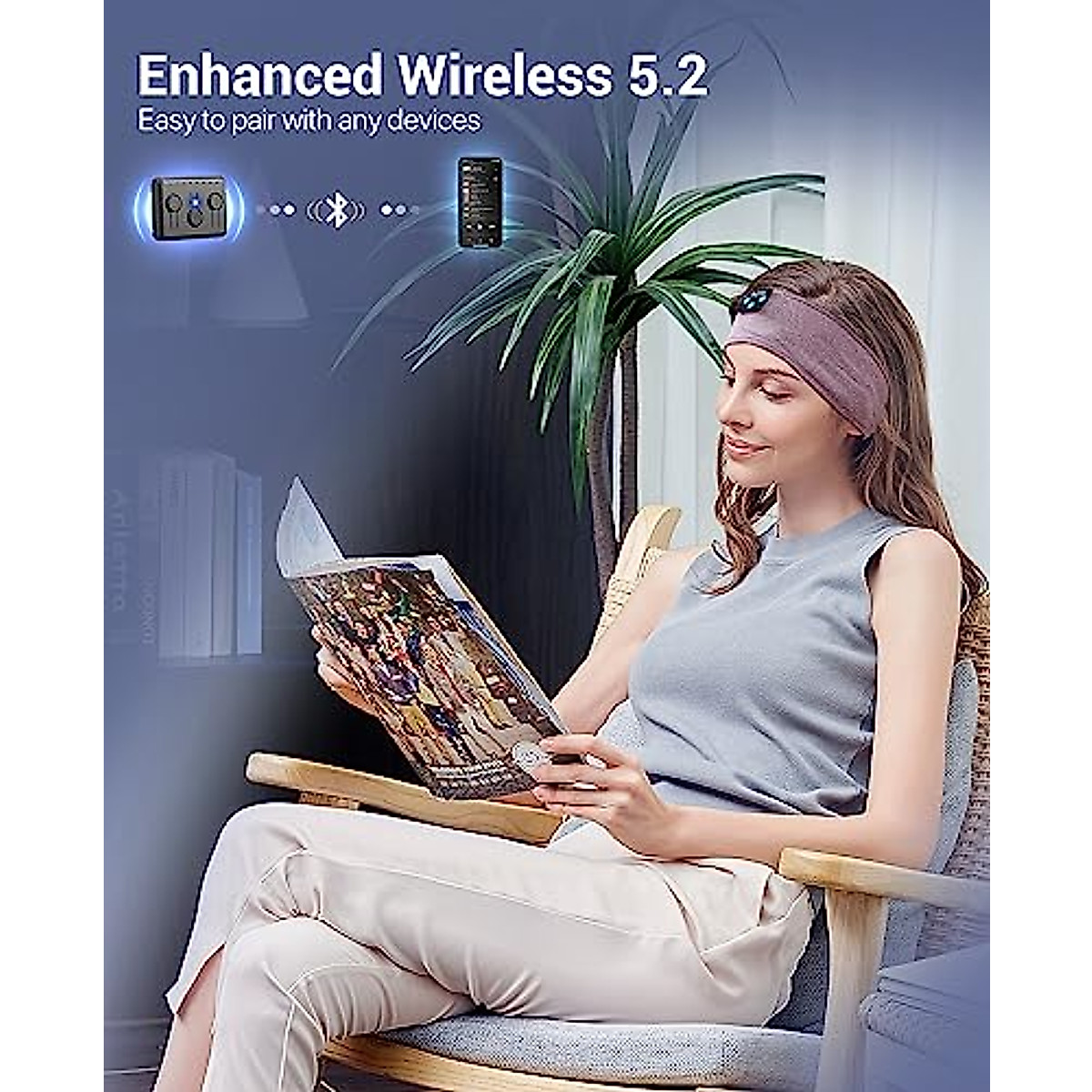 Navly Sleep Headphones Bluetooth Headband Headphones, Ultra-Long Play Time Sleeping Headphones with Built in HD Hi Fi Speakers, Perfect for Workout, Yoga, Travel, Meditation