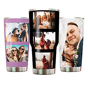 YESCUSTOM Personalized 30oz Photo Coffee Mugs Double-Side Print Custom 1-9 Photos Stainless Steel Tumblers Double Wall Vacuum Insulated Travel for Men Women Office Funny Cup Gifts for Her Him