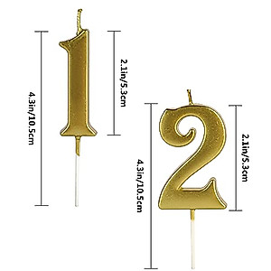 Gold 21st &12th Birthday Number Candles for Cake, Number 21 12 1 2 Glitter Candle Party Anniversary Cakes Decoration for Kids Women or Men
