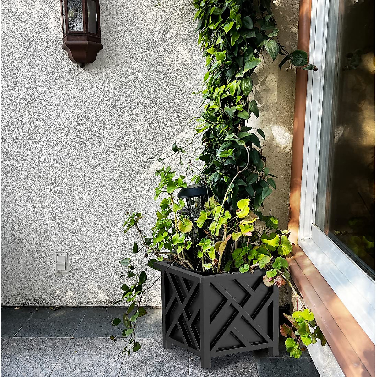 Trenton Gifts Chippendale Planters. Set of 2 .Black. Great for Outdoor Decor, Patio and Lawn Plant Holder