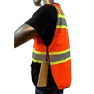 REXZUS (C Vest Mens Class 2 Black Series Safety Vest With Zipper and Utility Pockets Premium Black Series Surveyors Vest (Medium, Orange/Black)