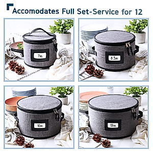 Fine China Storage Containers Hard Shell – 5 Piece Dish Storage Containers, Quilted and Stackable Mug Storage and Plate Storage Containers, Dish Organizer with Dividers for Moving and Seasonal Storage