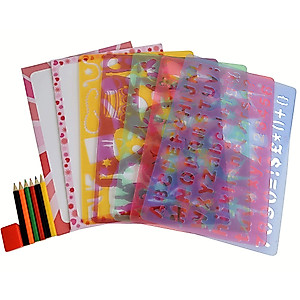 Buddy & Barney Big Box of Fashion, Fairies, & Flowers Stencils (Large 32-Piece Stencils Kit), 150+ Shapes, 6 Coloring Pencils, 5 Stencil Sheets, Arts & Crafts Drawing Stencils for Girls, Kids 4+