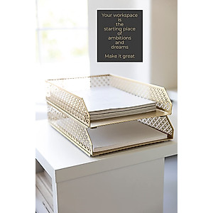 Blu Monaco Gold Desk Organizer Stackable Paper Tray Set of 2 - Metal Two Tier Tray - Stackable Letter Tray - Inbox Tray for Desk
