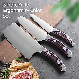 Full Tang Butcher Knife, Handmade Forged Kitchen Chef Knife, High Carbon Clad Steel Butcher Cleaver (3PCS Set)