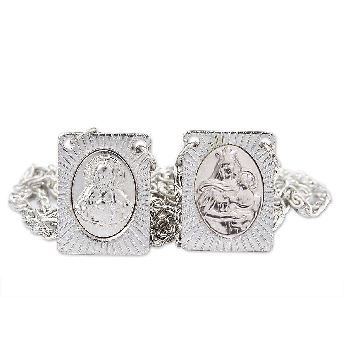 Scapulars Catholic I Sacred Heart of Jesus & Our Lady of Mount Carmel Medals I Stainless Steel Scapular Necklace for Women & Men - 14 Inch long I Catholic Religious Necklace - Stamped Icons