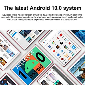 DUODUOGO Android Tablet 10 inch Newest Quad Core Processor, 64GB ROM + 4GB RAM, 128GB Expandable, 5G Dual WiFi, Android 10 Tablet, Dual Camera, 6000mAh, Bluetooth, GPS (Red)