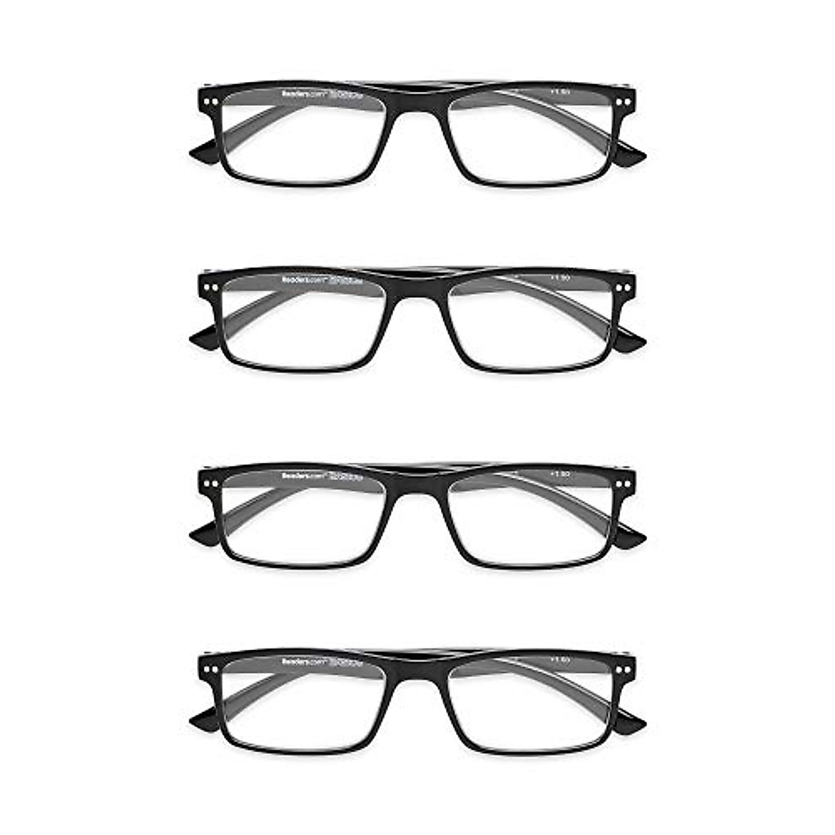 Readers Readers.com Fully Magnified Reading Glasses: The Cordon - 4 Pairs, Classic Rectangle for Women and Men - Black, 2.50