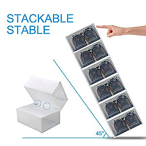 SHNORM Transparent Shoe Storage Box - Folding Large Size Cabinet Unit Easy Assembly, Stackable Shoe Storage Box with Lid for Women/Men (24/12/6Pcs) (#2:24Pcs with Lid, White)