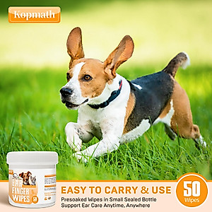 Kopmath Dog Ear Wipes, Ear Cleaner Finger Wipes for Dogs & Cats, Gently Remove Earwax & Odor, Soothe Ear Itching and Infection, Easy to Use, Natural Cat Ear Wipes for Dogs, 50 Count, Coconut Scent