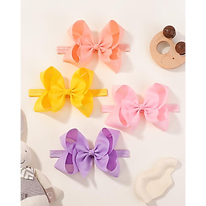 jollybows 20pcs Baby Girls Grosgrain Ribbon Hair Bows Headbands 6" Elastic Hair Band Hair Accessories for Infants Newborn (Multicoloured 6“ Bows Elastic Headband)
