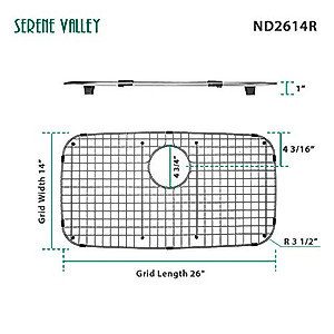 Serene Valley Sink Bottom Grid 26" x 14", Rear Drain with Corner Radius 3-1/2", ND2614R