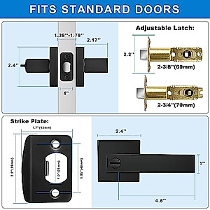 Hasmikit 10 Pack Matte Black Door Handles Privacy Door Levers, Heavy Duty Bed and Bath Door Locks Interior Door Knobs, Reversible Keyless Flat Levers with Square Rosette