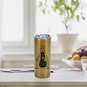 Elanze Designs Whimsical Floral Bear 20 Ounce Double-Walled Stainless Steel Insulated Slim Travel Tumbler with Lid and Straw, Vegas Gold