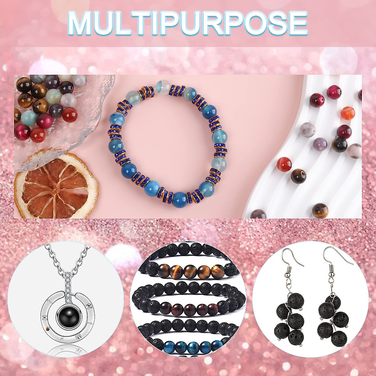 AIXPROBEAD 100pcs 8mm Multicolor Stripe Agate Natural Gemstone Beads for Jewelry Making Loose Round Stone Beads for DIY Bracelets and Necklaces