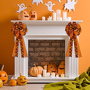 Whaline 5 Rolls Halloween Wired Ribbon Orange Black Pumpkin Face Spider Gift Wrapping Ribbon Dots Buffalo Plaid Decorative Ribbon for Crafts Bow Wreath Gift Wrapping Halloween Party Decor, 30 Yards