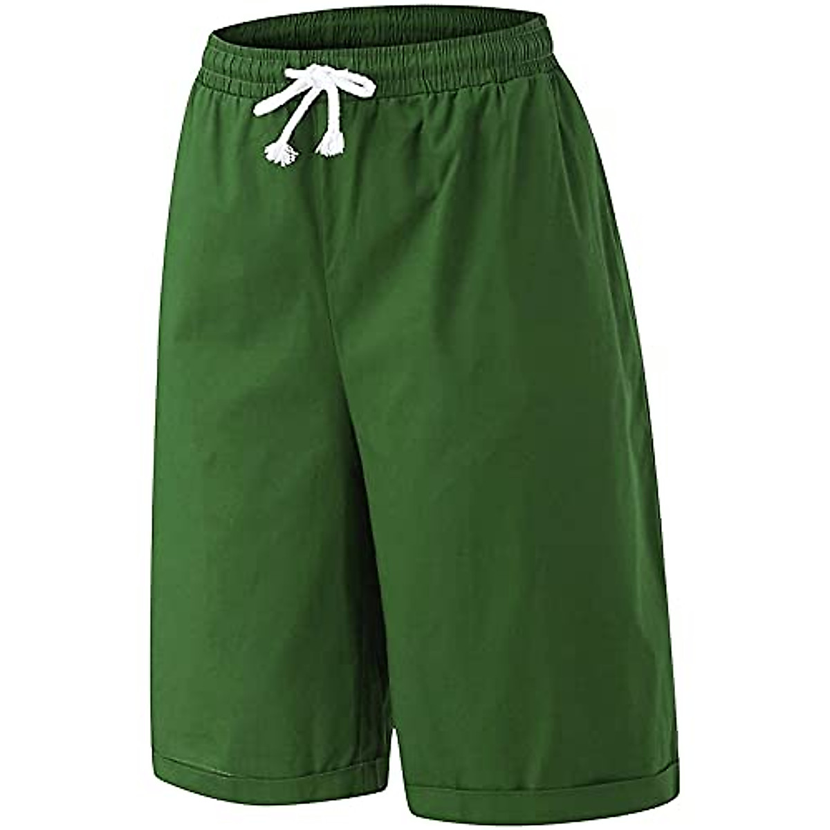 Elastic Waist Knit Bermuda Shorts for Women Drawstring Loose Comfy Jersey Shorts Summer Soft Knee Lenght Short Pants (Green,3X-Large)