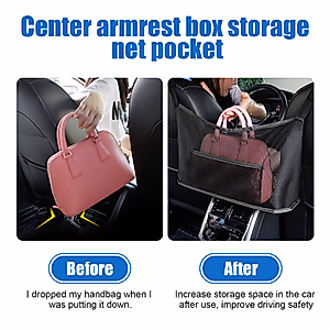 Ziciner Car Net Pocket Handbag Holder, Organizer Mesh Bag Between Two Seat, Driver Storage Netting Pouch for Handbag Purse, Barrier of Backseat Pet Kids, Car Accessories for Women Men (Black)