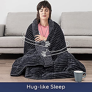 Pawque Sherpa Fleece Weighted Blanket Twin Size 15lbs for Adult, Fuzzy Weighted Throw with Ribbed Stripes, Dual Sided Cozy Plush Blanket with Premium Beads for Bed Sofa, 48 x 72 Inches, Dark Grey