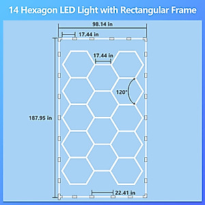 ALLYES Hexagon Ceiling LED Light - Hexagon Garage Light 552W 66240LM High Brightness, 3000K/4500K/6500K Adjustable with WiFi Smart Switch, Aluminum Hex Grids Lights for Car Dealer, Shop, Gym