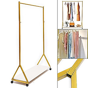 Metal Gold Clothing Rack with Shelves and Universal Wheel,Freestanding Clothing Rack for Hanging Clothes Rack,Heavy Duty Rolling Garment Rack Retail Display for Wedding Dress Bridal Garment Rack Stand