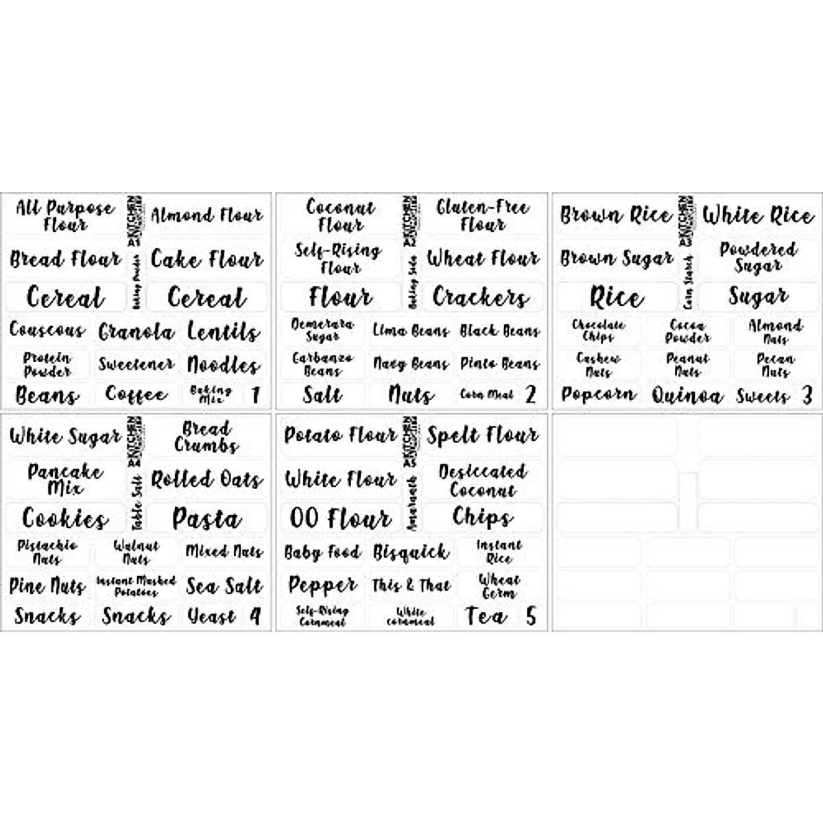 Kitchen Pantry Food Organization Clear Labels: 102 Attractive Gloss Artistic Preprinted Water Resistant Label Set to Organize Storage Containers, Jars & Canisters w/Extra Write-on Stickers