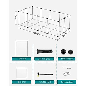SONGMICS Pet Playpen with Floor, Small Animal Pen, Pet Fence Indoor, DIY Plastic Enclosure for Hamsters, Rabbits, Hedgehogs, Ferrets, 56.3 x 28.7 x 18.1 Inches, White ULPC02W