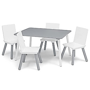 Delta Children Kids Table and Chair Set (4 Chairs Included) - Ideal for Arts & Crafts, Snack Time, Homeschooling, Homework & More, Grey/White