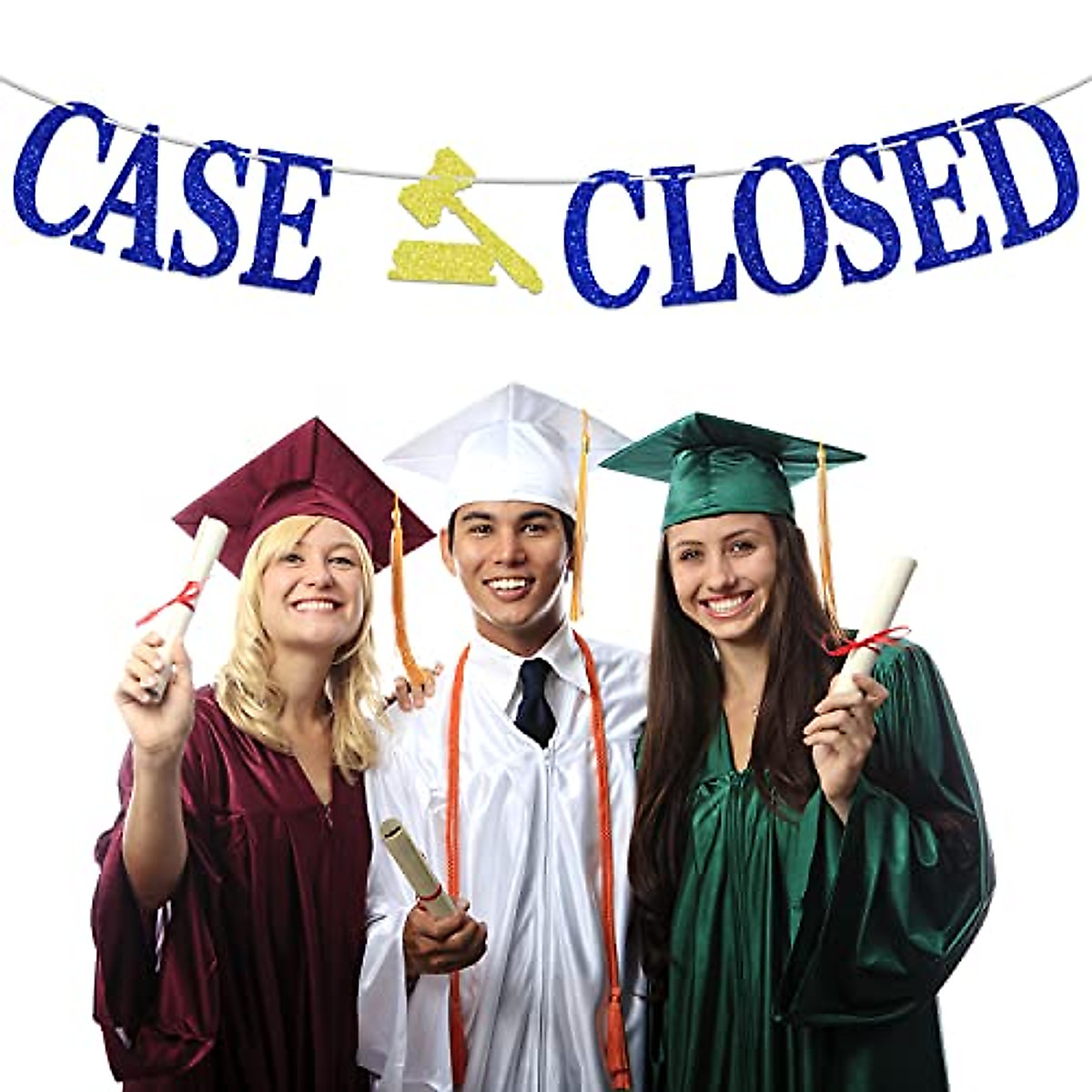 Glitter Case Closed Banner - Congrats Lawyer Bunting Sign - 2022 Law School / College Graduation Party Decorations Supplies(Blue and Gold)
