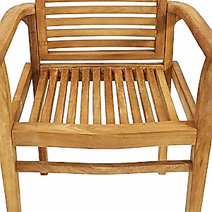 Sunnydaze Solid Teak Outdoor Armchair - Light Brown Wood Stain Finish - Slatted Chair - Patio, Deck, Lawn, Garden, Terrace or Backyard