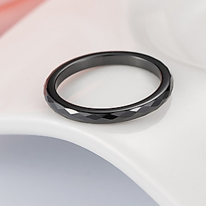 IFUAQZ Women's 2MM Ceramic Ring Rhombic Cut Faceted Design Engagement Wedding Band Comfort Fit Black Size 9