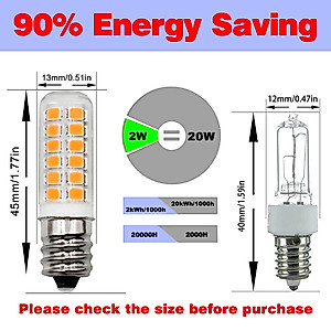 ZHENMING E12 Refrigerator Ice & Water Dispenser Light Bulb 120V 2W Equivalent 10W-20W Appliance Bulb, for Dryer Drum Light Chandeliers Home Lighting Warm White 3000K,2-Pack