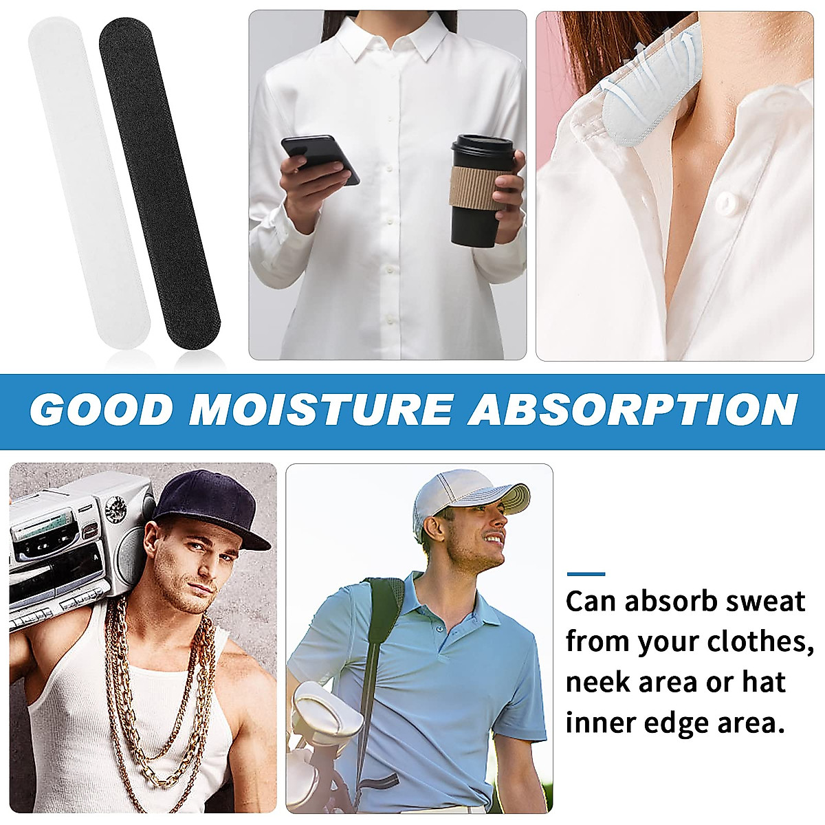 Yolev 40 Pcs Hat Sweat Liner Pad Absor Bent Sweat Breathable Golf Hat Size Reducer for Men and Women Cap Black, White