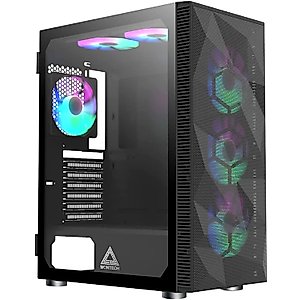 Montech X3 Mesh, 6 Fans - 3x 140mm & 3x 120mm Fixed RGB Lighting Fans, ATX Mid-Tower PC Gaming Case, USB3.0, Door Open Tempered Glass Side Panel, High Airflow, Black