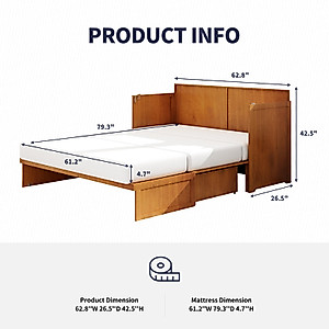 ijuicy Murphy Bed Queen, Cube Cabinet Bed with 3 Level Foldable Memory Foam Mattress, Space-Saving Folding Bed with Charging Station for Bedroom(Cherry)