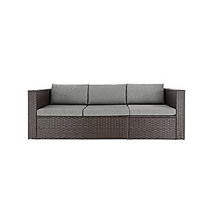 Baner Garden (K35-CH 4 Pieces Outdoor Furniture Complete Patio Cushion Wicker Rattan Garden Corner Sofa Couch Set, Chocolate