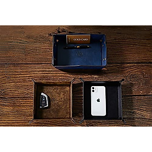 OARIE Leather Bedside Storage Tray - Jewelry Organizer for Men - Key Wallet Coin Box Travel Valet Tray (Classic Brown)