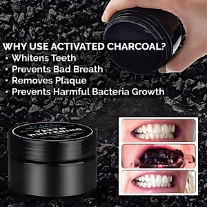 2-Pack Activated Charcoal Teeth Whitening Powder Natural Coconut Teeth Whitener with Bamboo Brush