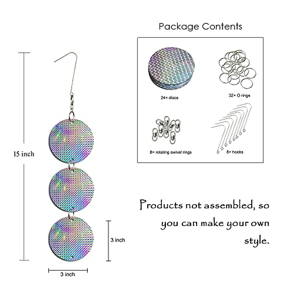 Holographic Reflective Bird Scare Discs for Woodpeckers and Pigeons, Bird Reflectors Scarer, Keep Birds Away, 24 Round Disks