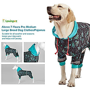 LovinPet Large Breed Dog Onesie Pajamas - UV & Wound Care, Dog Anxiety Relief, Dog Jammies, Reflective Stripe, Butterflies and Rings Black/Green Print, Post Surgery Pet PJ's/Large