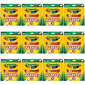 Crayola Broad Line Markers Bulk, 12 Marker Packs with 10 Colors, School Supplies, Gift for Kids