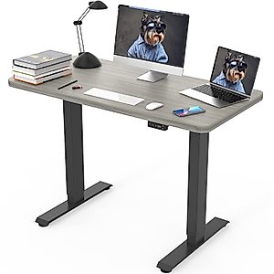 JOY worker Electric Height Adjustable Standing Desk, Grey Whole Piece 48 x 24 Inches Sit Stand Up Desk with Memory Controller, Quick Assembly Standing Workstation for Home Office