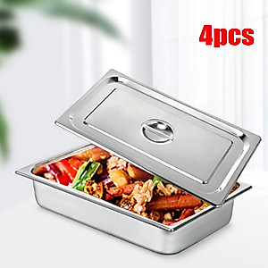 4pcs Stainless Steel Hotel Pans with Lids,Hotel Pans Full Size 4-Inch Deep, Commercial Food Pans Anti Jam Steam Table Pan for Hotels Restaurant(20x 12 x 4 inch)