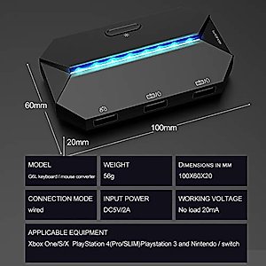 One Hand Gaming Keyboard and Mouse Combo, Wired 39 Keys Mechanical Feel Rainbow Backlit Keyboard+RGB Gaming Mouse+G6L LED Backlit Converter for Nintendo Switch/Xbox One/Xbox 360/PS4/PS3 /PC (Black)