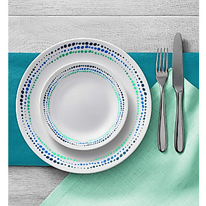 Corelle Vitrelle 18-Piece Service for 6 Dinnerware Set, Triple Layer Glass and Chip Resistant, Ocean Blue & Vitrelle 28-oz Soup/Cereal Bowls Set of 6, Winter Frost White