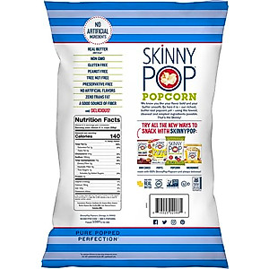 SkinnyPop Butter Popcorn, Gluten Free, Non-GMO, Healthy Popcorn Snacks, Skinny Pop, 4.4oz Grocery Size Bag