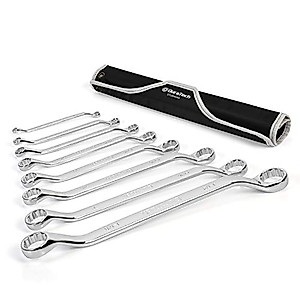 DURATECH 50-Degree Offset Wrench Set, SAE, Double Box End Wrench Set, 8-Piece, 1/4'' to 1-1/4'', 12 Point, CR-V Steel, with Easy Hang Rolling Pouch