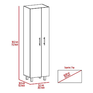 FM FURNITURE Norway Broom Closet Pantry with 5 Shelves and Double Doors, Light Gray/White
